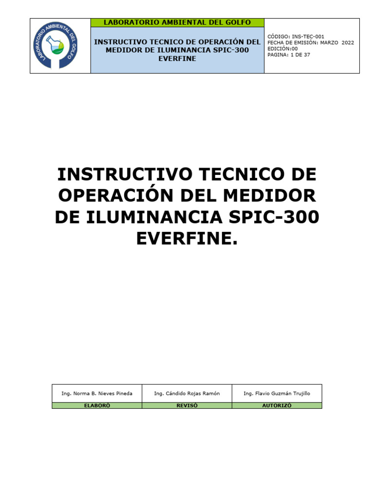 Int-Ilu-001 Instructivo Técnico de Operación Spic-300 Everfine Revisión 0.0 | PDF | Calibración ...