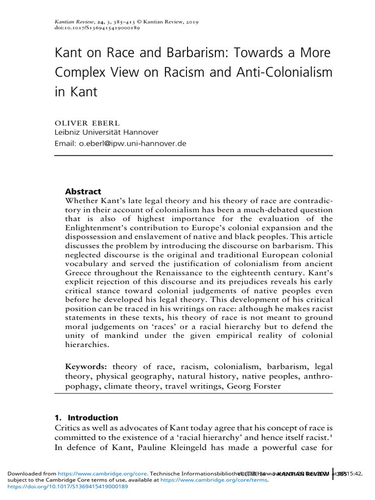 Kant On Race and Barbarism Towards A More Complex View On Racism and ...