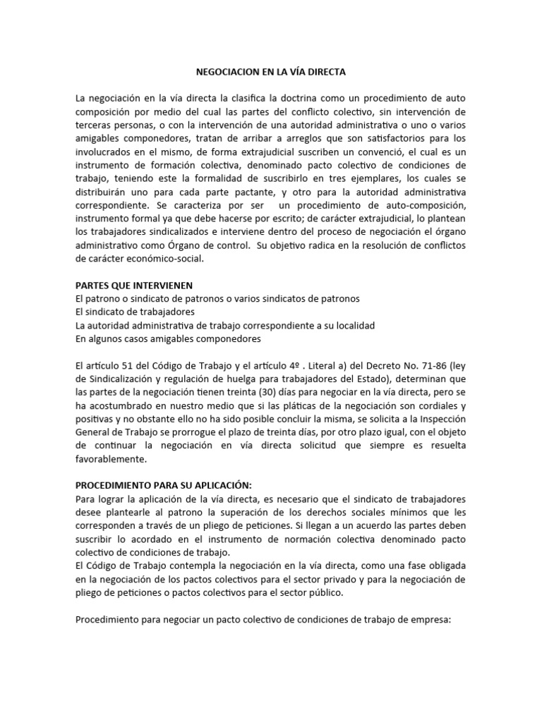 NEGOCIACION EN LA VÍA DIRECTA | PDF | Sindicato | Negociación