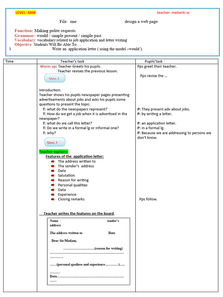 Application Letter Lesson Plan | PDF | Human Communication | Communication