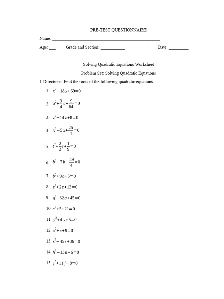Pre Test Questionnaire | PDF | Mathematics | Applied Mathematics
