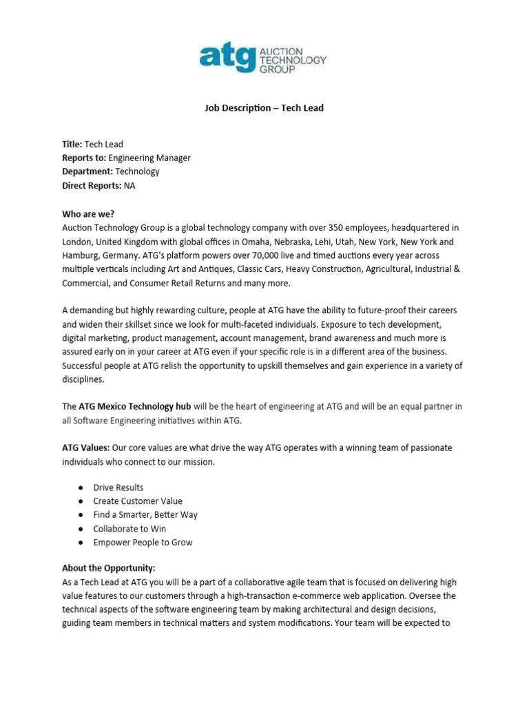 Job Description-Tech Lead | PDF | Agile Software Development | Computing