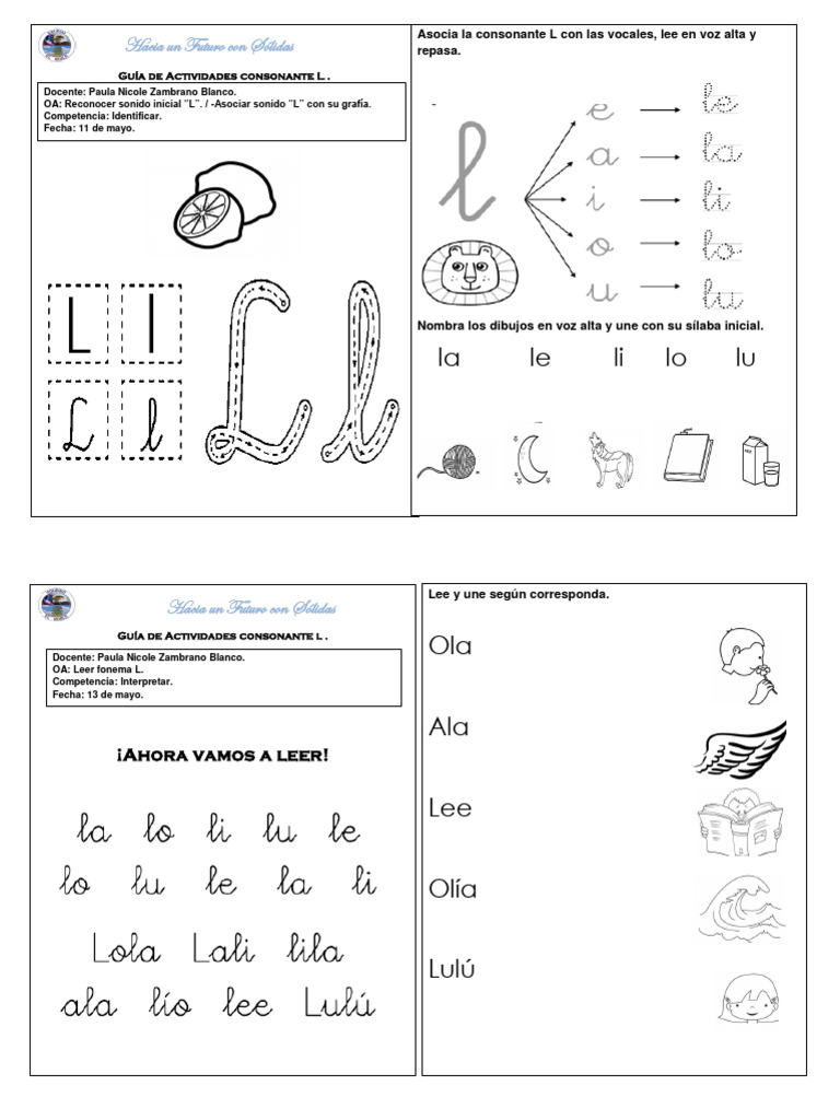 Actividades para aprender la consonante L | PDF | Artes del Lenguaje y ...