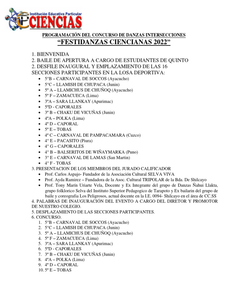 Programación Concurso de Danzas Intersecciones 2022 | PDF