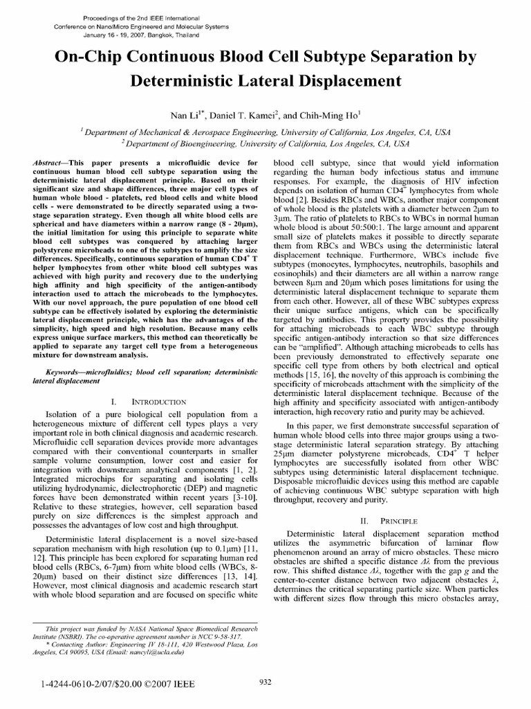 On-Chip Continuous Blood Cell Subtype Separation by | PDF | White Blood ...