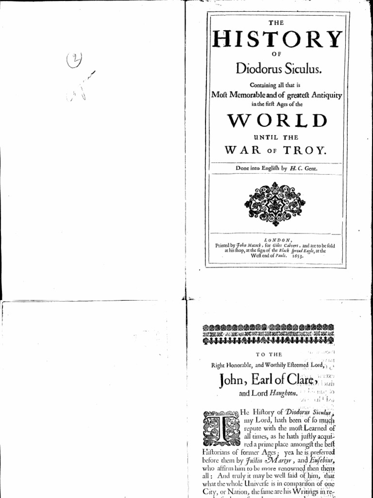 The History of Diodorus Siculus Until The War of Troy 1653 | PDF