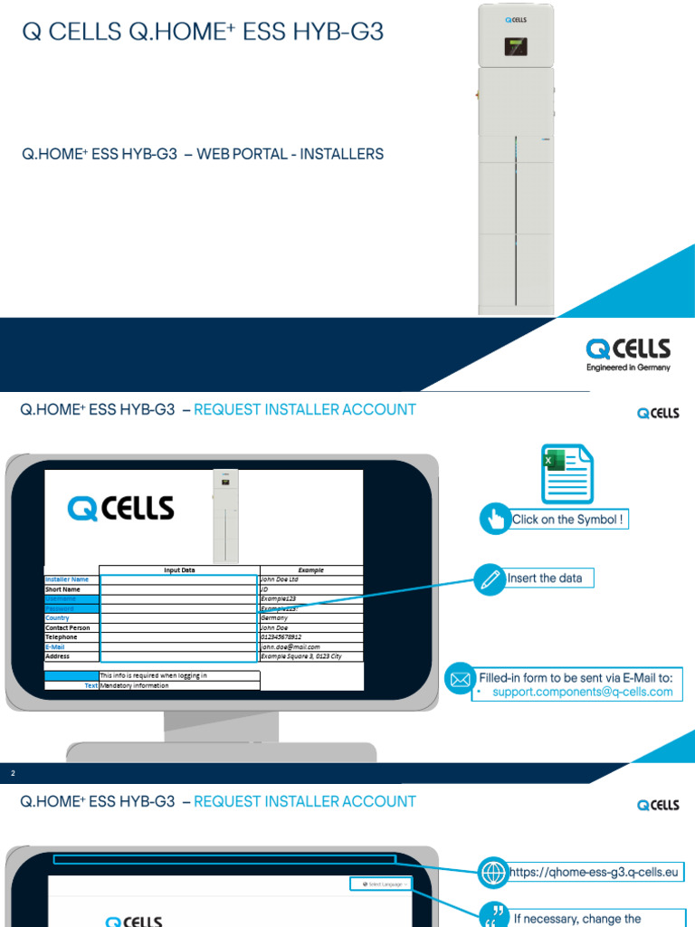 Q CELLS User Manual Q.HOME+ ESS HYB-G3 WEB Portal Installer 2021-11 Rev01 EN | PDF