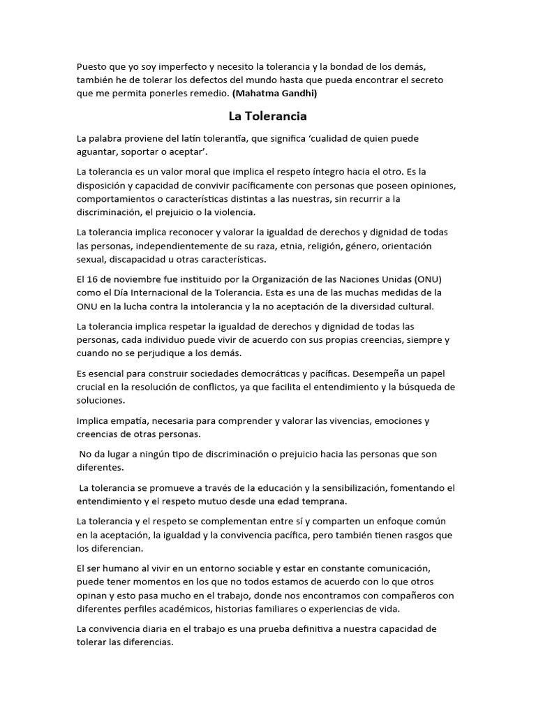 La Tolerancia | PDF | Tolerancia | Discriminación