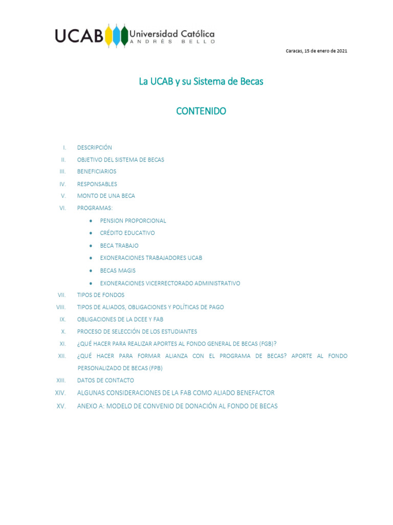La UCAB y Su Sistema de Becas Enero 2021 | PDF | Finanzas y dinero