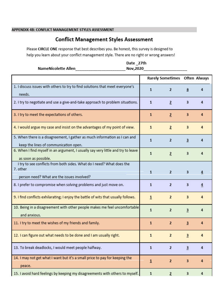 Conflict Management Styles Assessment | PDF | Goal | Cognition