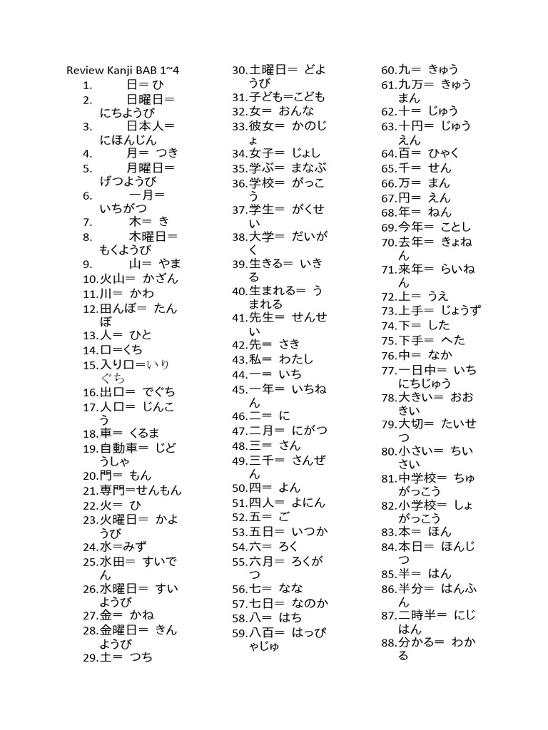 Review Kanji BAB 1 4 TG | PDF
