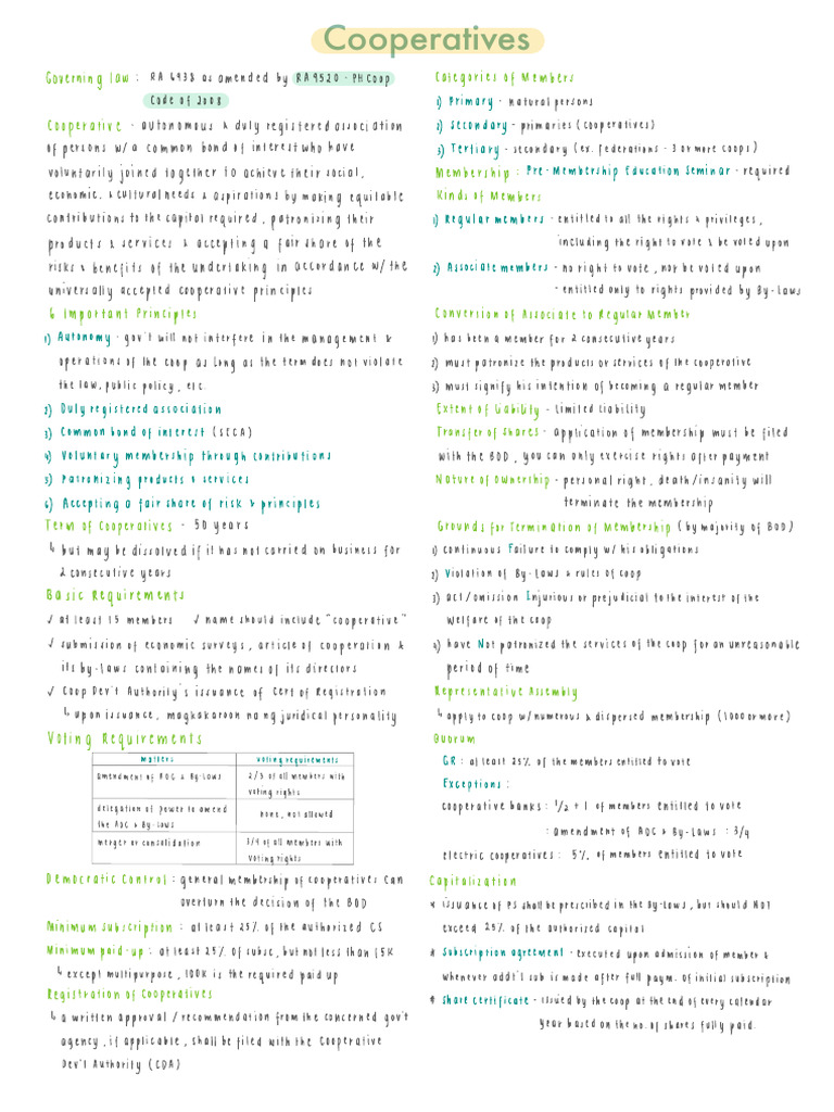 RFBT Coop Notes | Download Free PDF | Cooperative | Economies