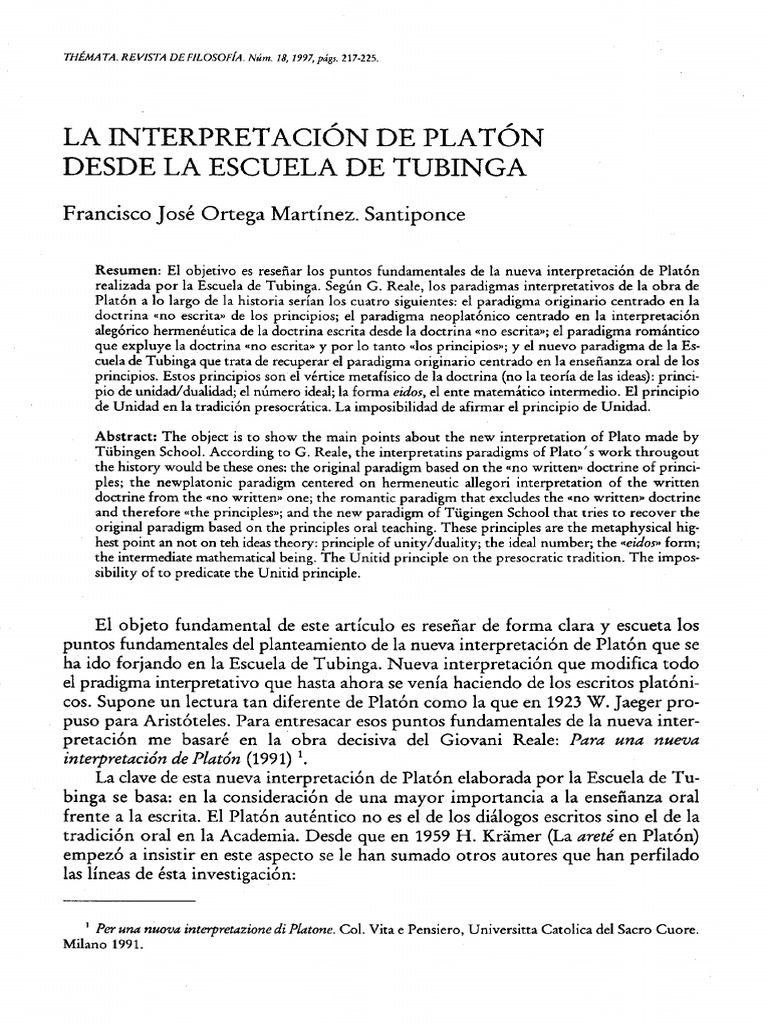Nueva interpretación de Platón en Tubinga | PDF | Platón | neoplatonismo