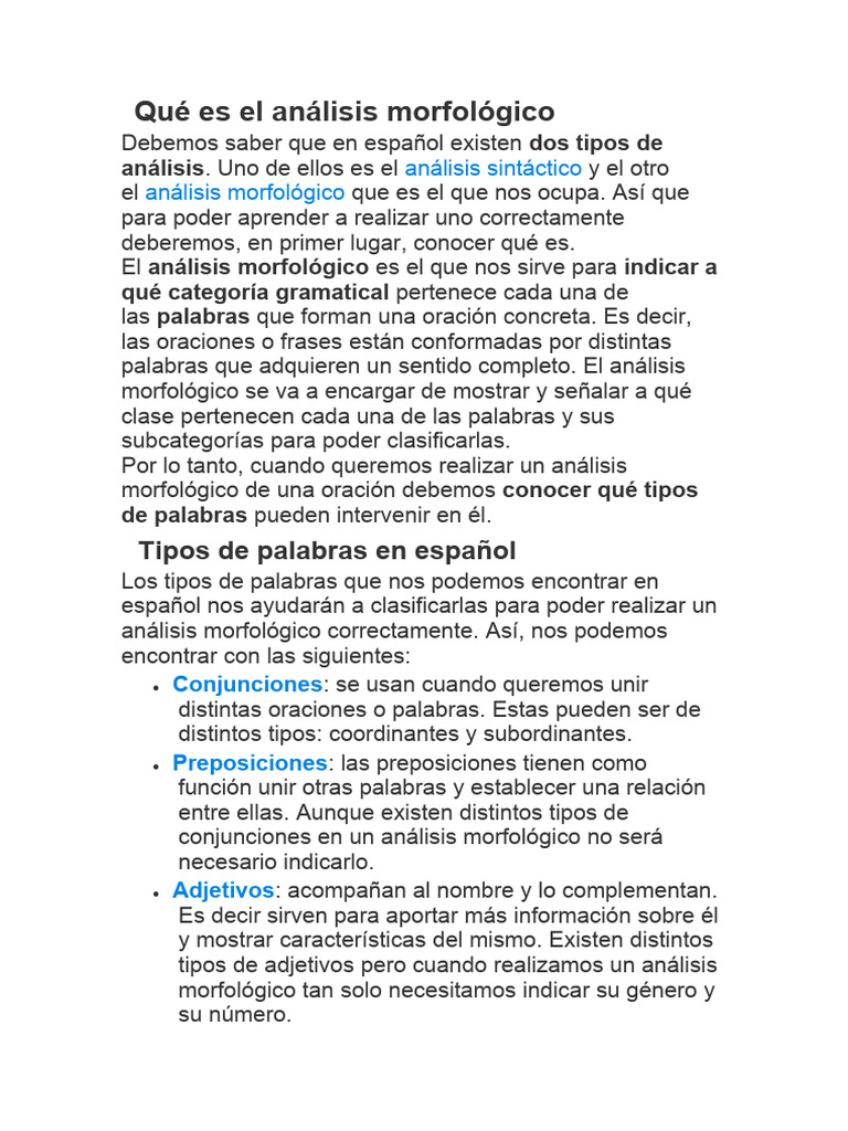Guía del análisis morfológico en español | PDF | Relaciones personales ...