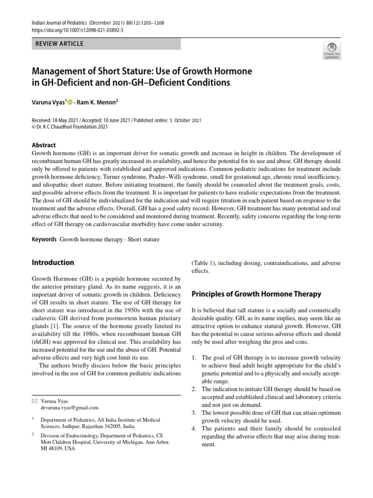 Manejo de La Baja Estatura Uso de La Hormona Del Crecimiento en Condiciones Con y Sin ...