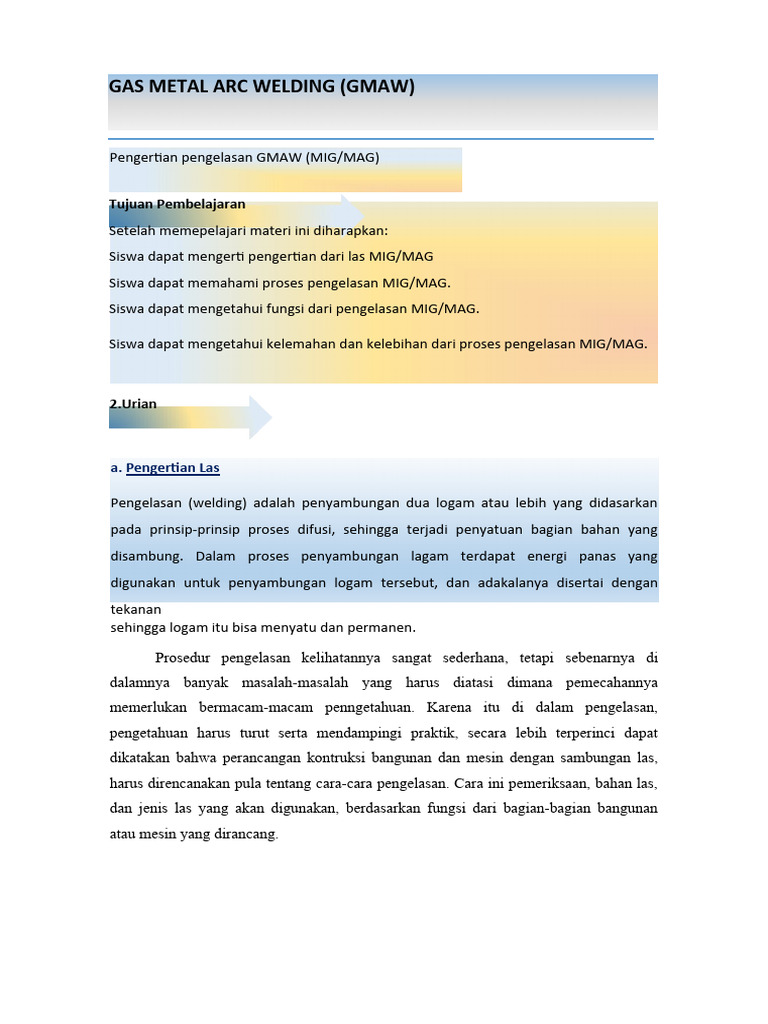 Materi 3 - GAS METAL ARC WELDING (GMAW) | PDF | Metode & Bahan Ajar