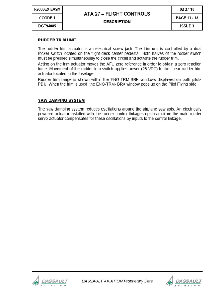 Falcon 200DX FLT CTLS RUDFLPS | PDF | Flight Control Surfaces | Aircraft Flight Control System