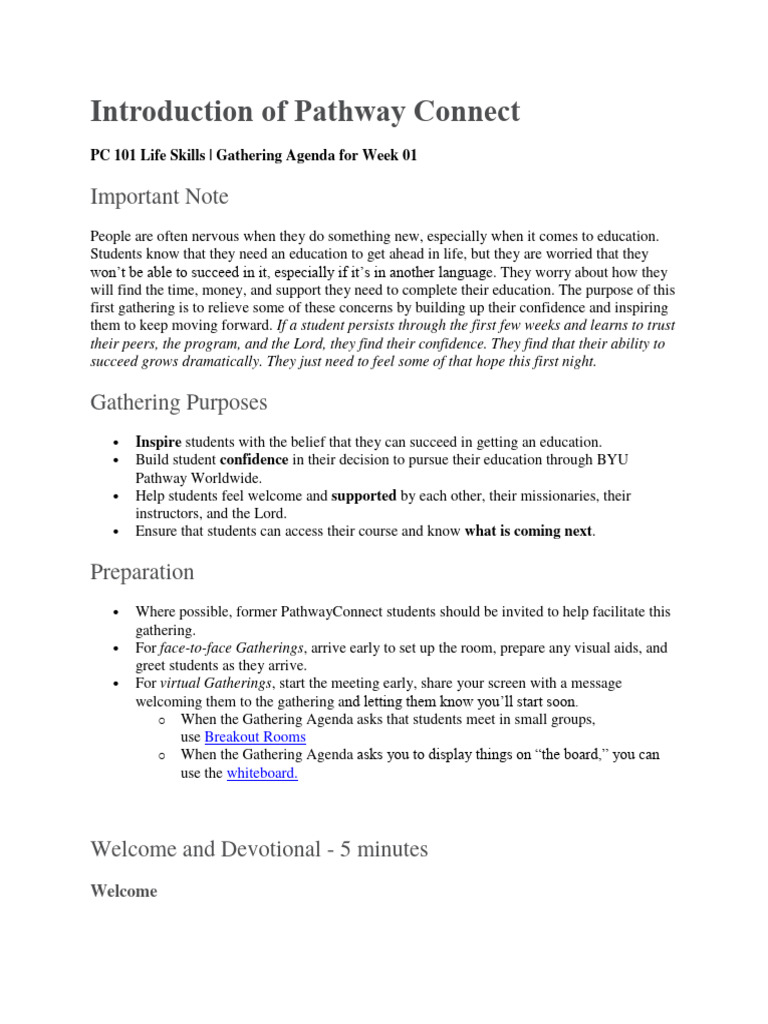 PC 101 Week 1 Gathering Agenda | PDF | Educational Technology