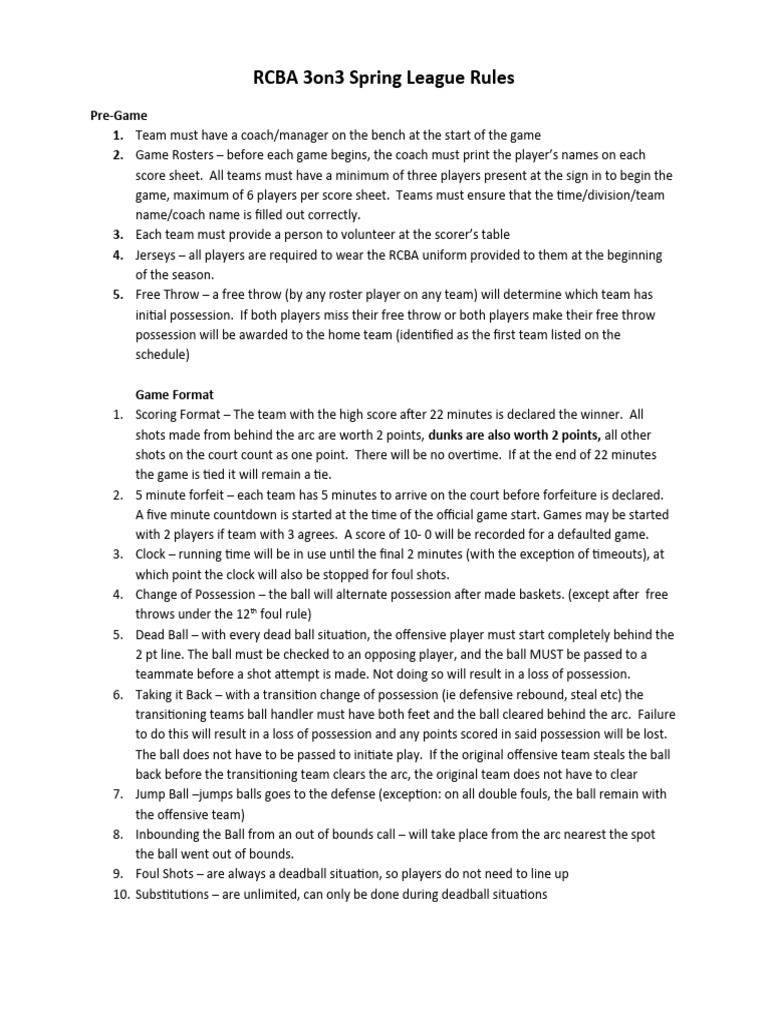 RCBA 3 On 3 Spring League Rules 2019 | PDF | Sports | Sports Rules And Regulations