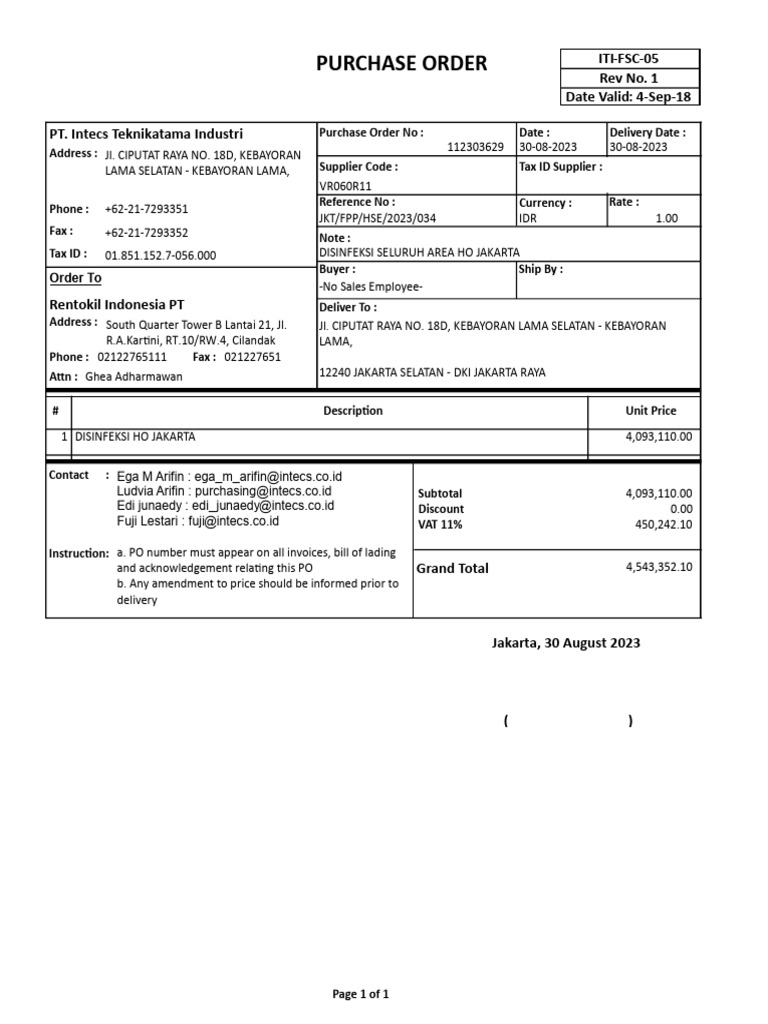 Purchase Order: ITI-FSC-05 Rev No. 1 Date Valid: 4-Sep-18 | PDF | Economies | Business