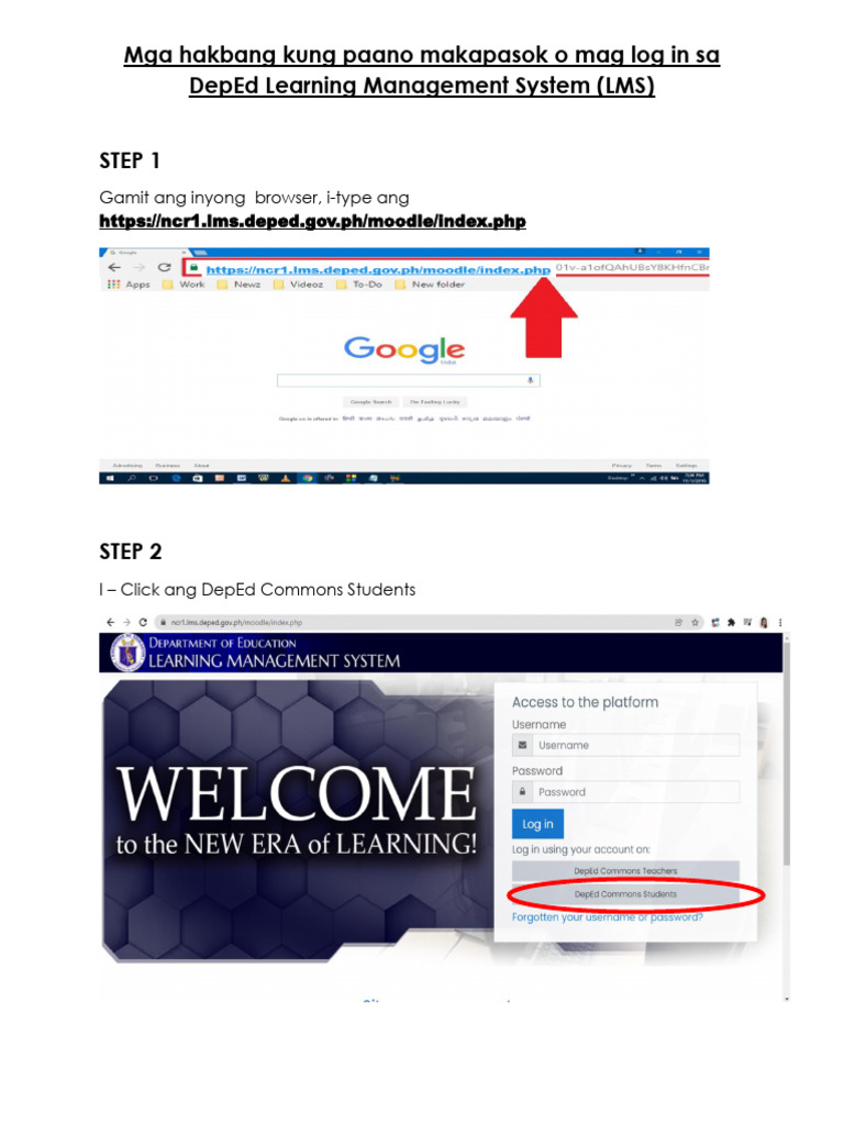 Mga Hakbang Kung Paano Makapasok o Mag Log in Sa DepEd Learning ...