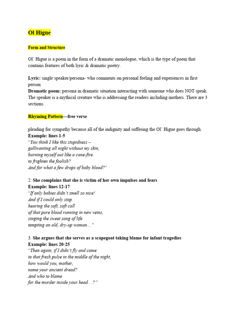 Ol'Higue Poem-Notes | PDF | Poetry