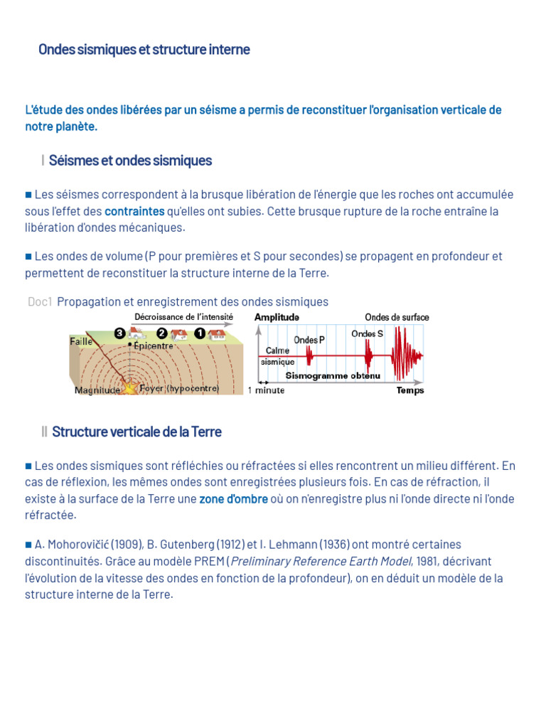 Ondes Sismiques Et Structure Interne | PDF | Sismologie | Tremblements ...