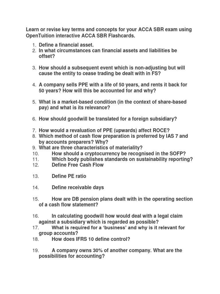 ACCA SBR Flashcards Qoestion | PDF | Fair Value | International ...