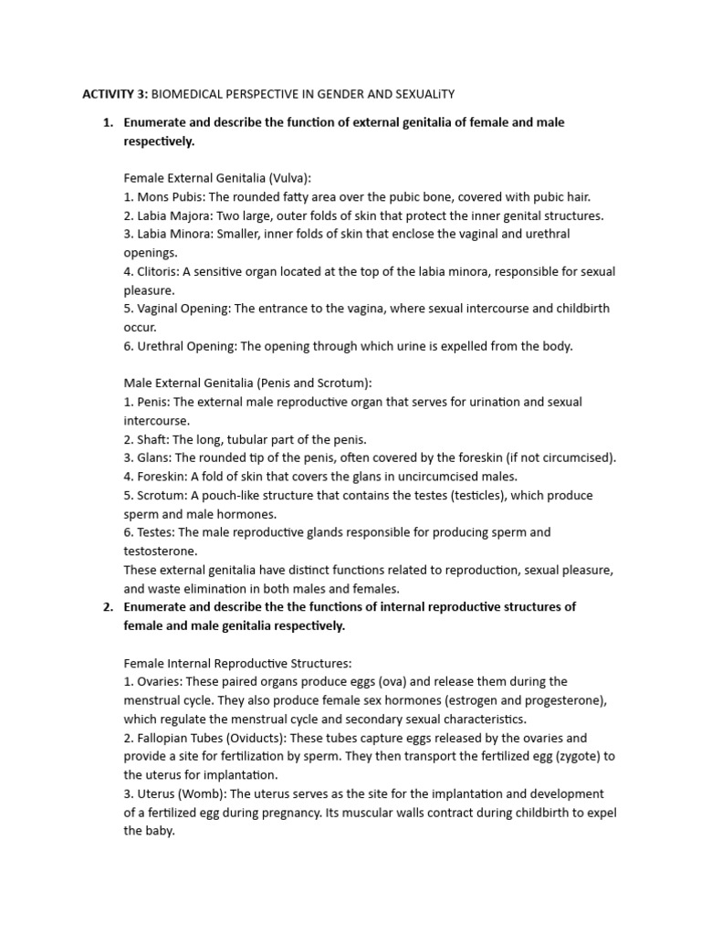 ACTIVITY 3 BIOMEDICAL PERSPECTIVE IN GENDER AND SEXUALiTY | PDF ...