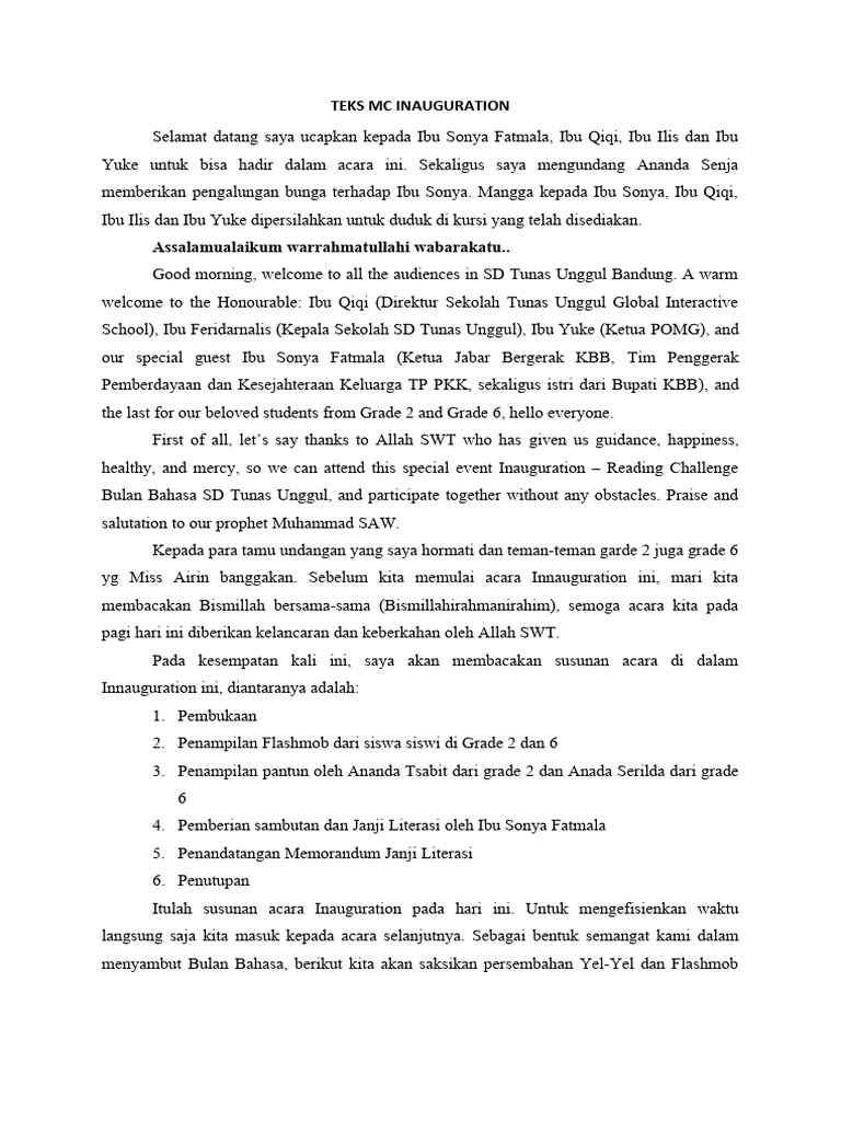 Teks MC Inauguration | PDF | Agama & Spiritualitas