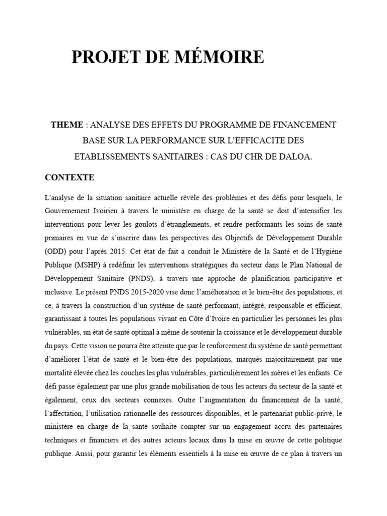 PROJET DE MÉMOIRE | PDF