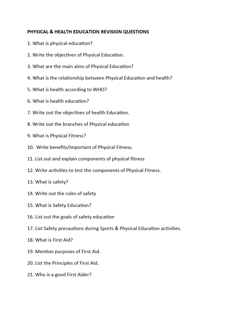 Phe Revision Questions | PDF | Sports | First Aid