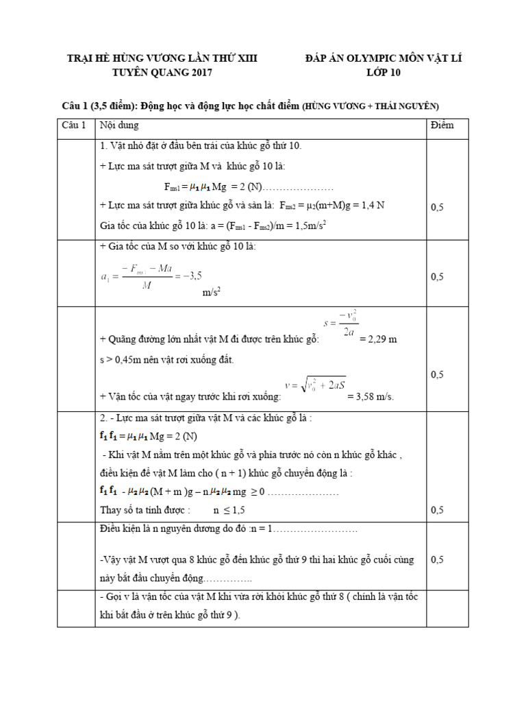 Đáp Án TR I Hè HV 10-2017 | PDF