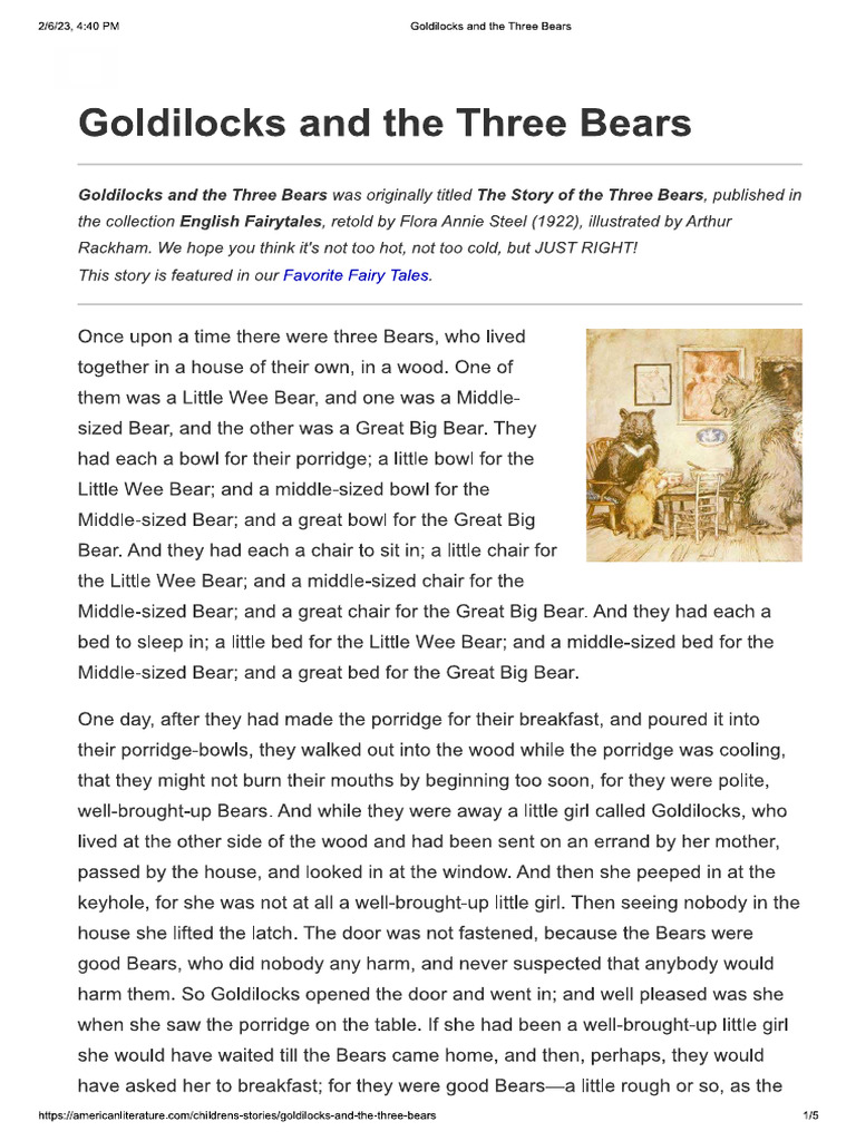 Goldilocks and The Three Bears | PDF