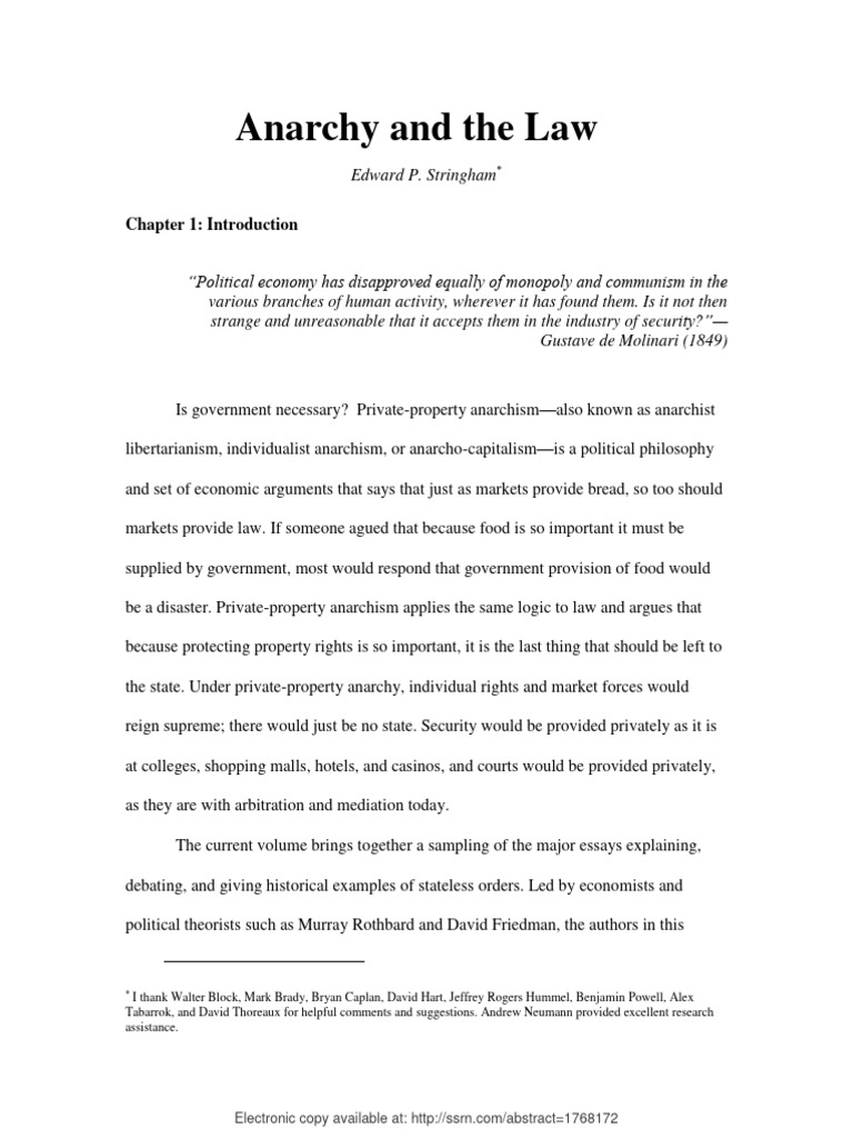 Anarchy and The Law - Edward Stringham | PDF | Anarchism | Individualism