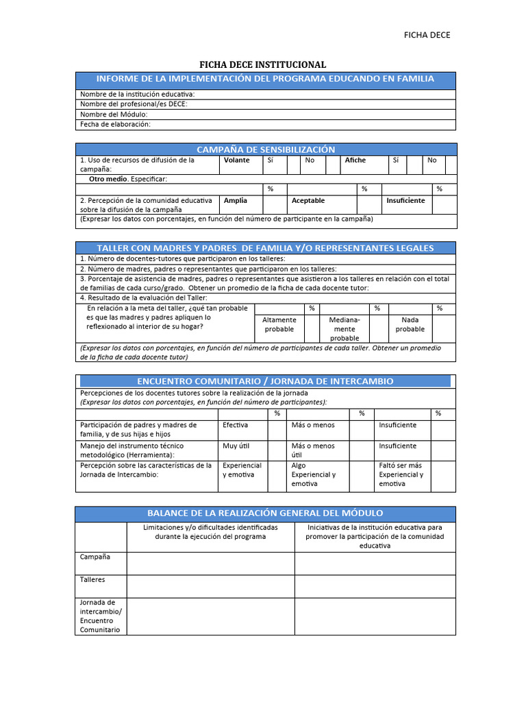 Fichas Información - Equipo DECE. | PDF