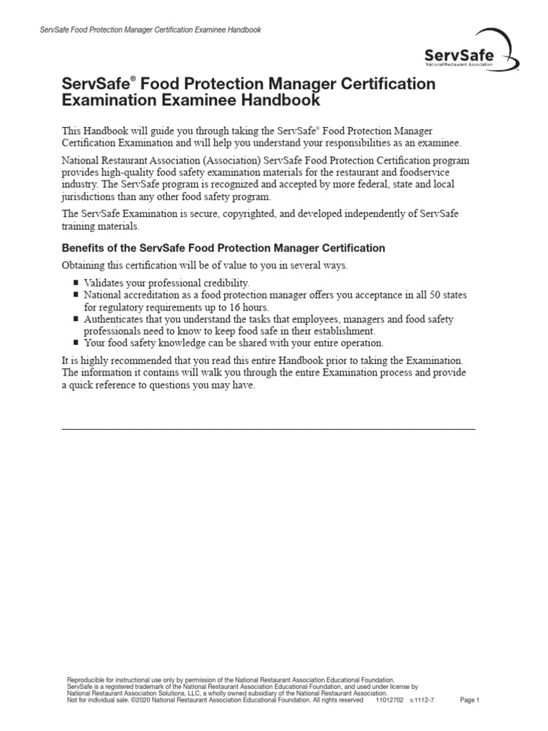 Examinee Handbook - ServSafe Food Protection Manager | PDF | Language ...