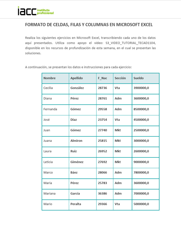 S3 Guia de Ejercicios Tecad1104 | PDF | Microsoft Excel | Informática