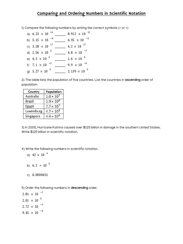 Comparing And Ordering Numbers In Scientific Notation 3 Pdf