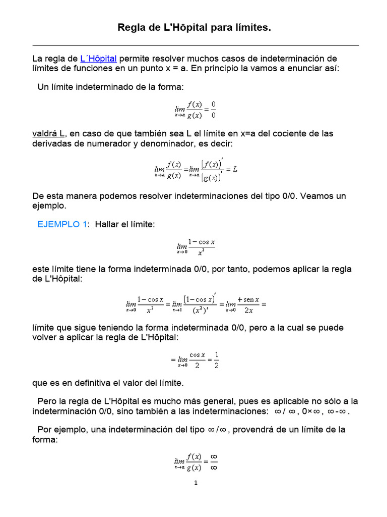 La Regla de L'hospital | PDF | Exponenciación | Análisis complejo
