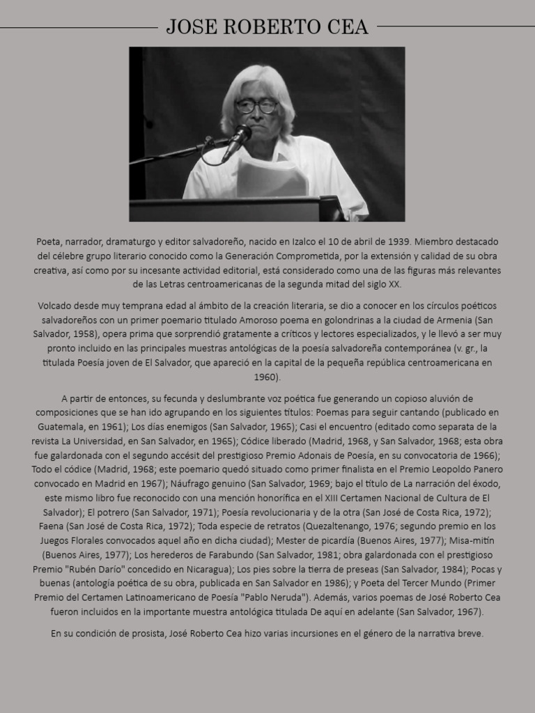 Biografía de José Roberto Cea | PDF | Poesía | El Salvador