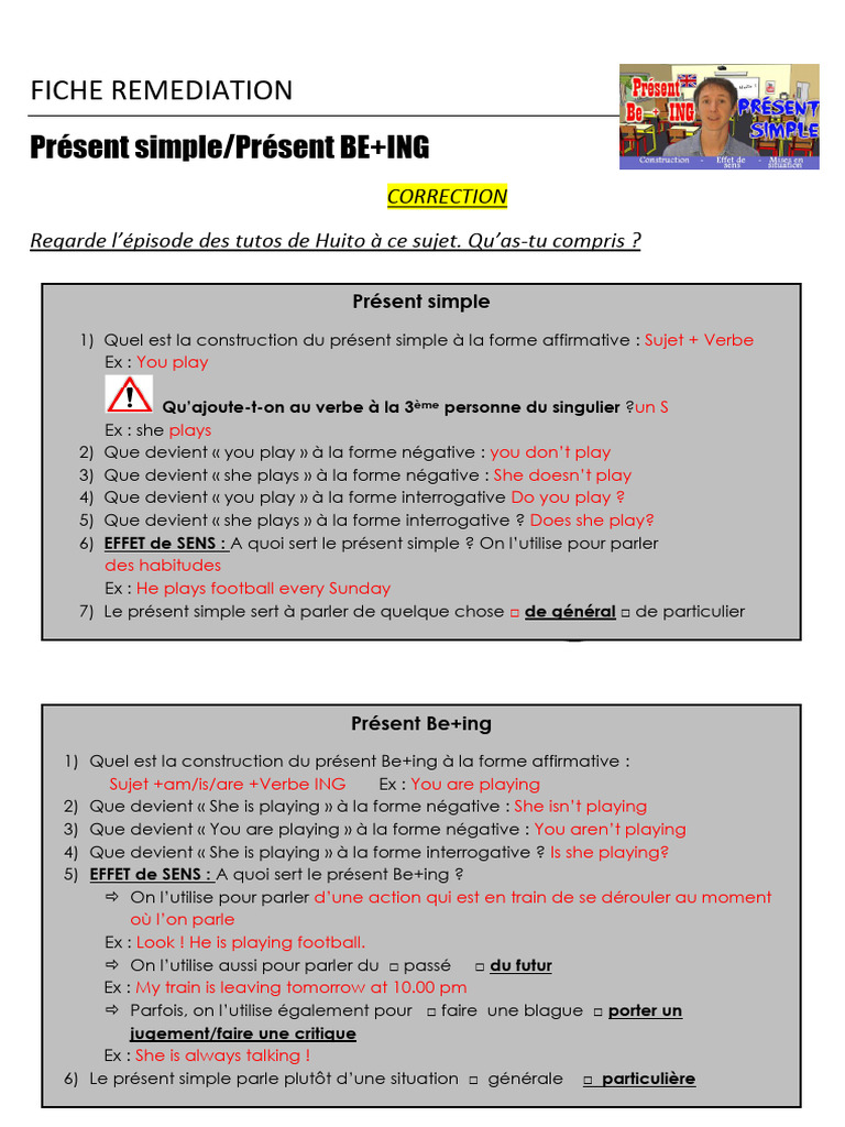 Exercice Présent Simple et Be+Ing | PDF