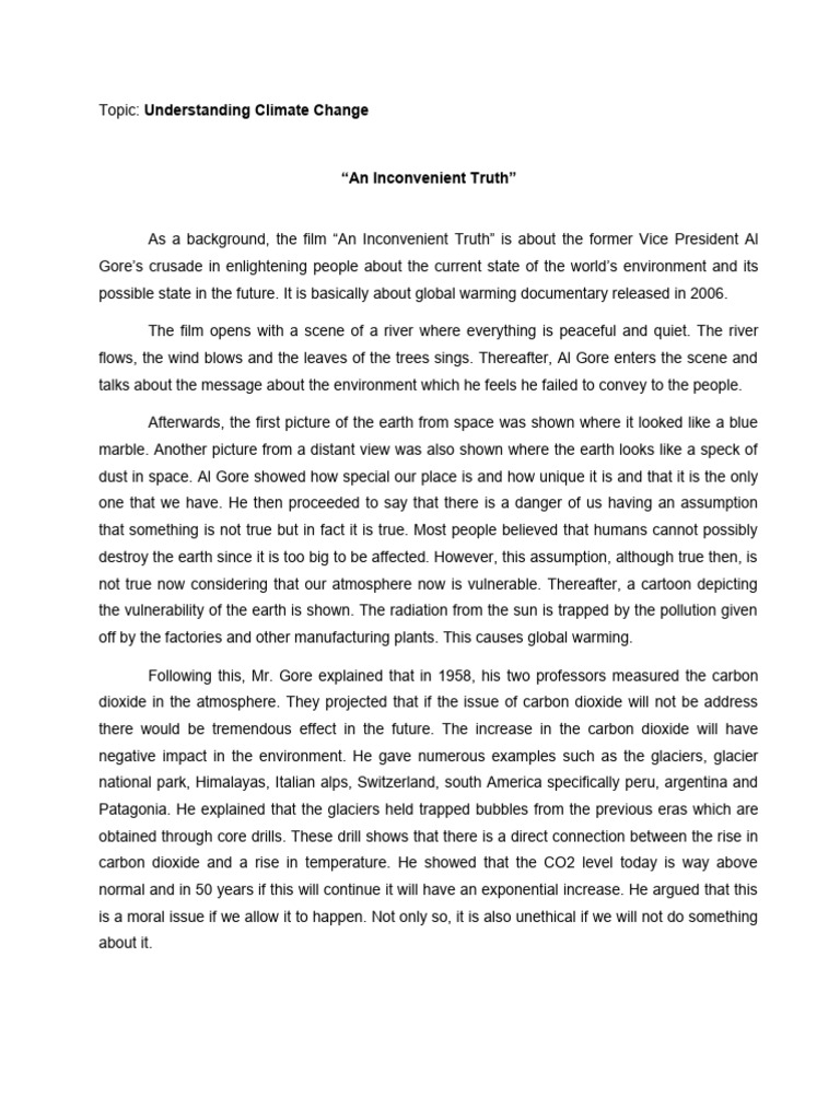 Reflection Paper An Inconvenient Truth | PDF | Climate Change | Natural ...