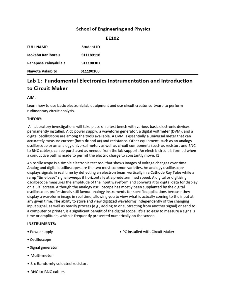 Lab 1 | PDF | Electrical Network | Electromagnetism