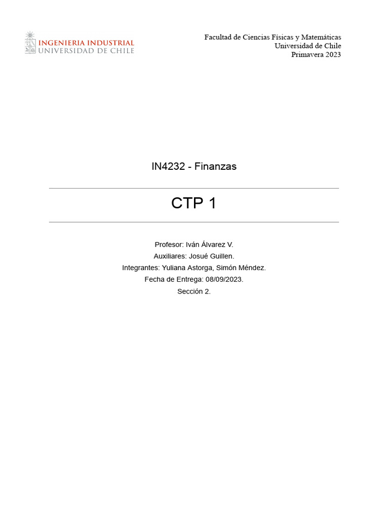 CTP 1 Finanzas | PDF | Ingenieria Eléctrica | Rentabilidad sobre ...