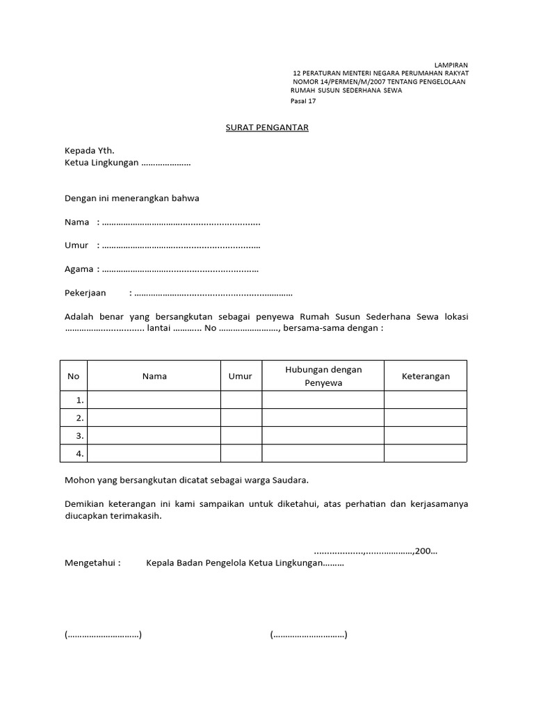 LAMPIRAN 12 Pengelolaan Rusunawa PERATURAN MENTERI NEGARA PERUMAHAN ...