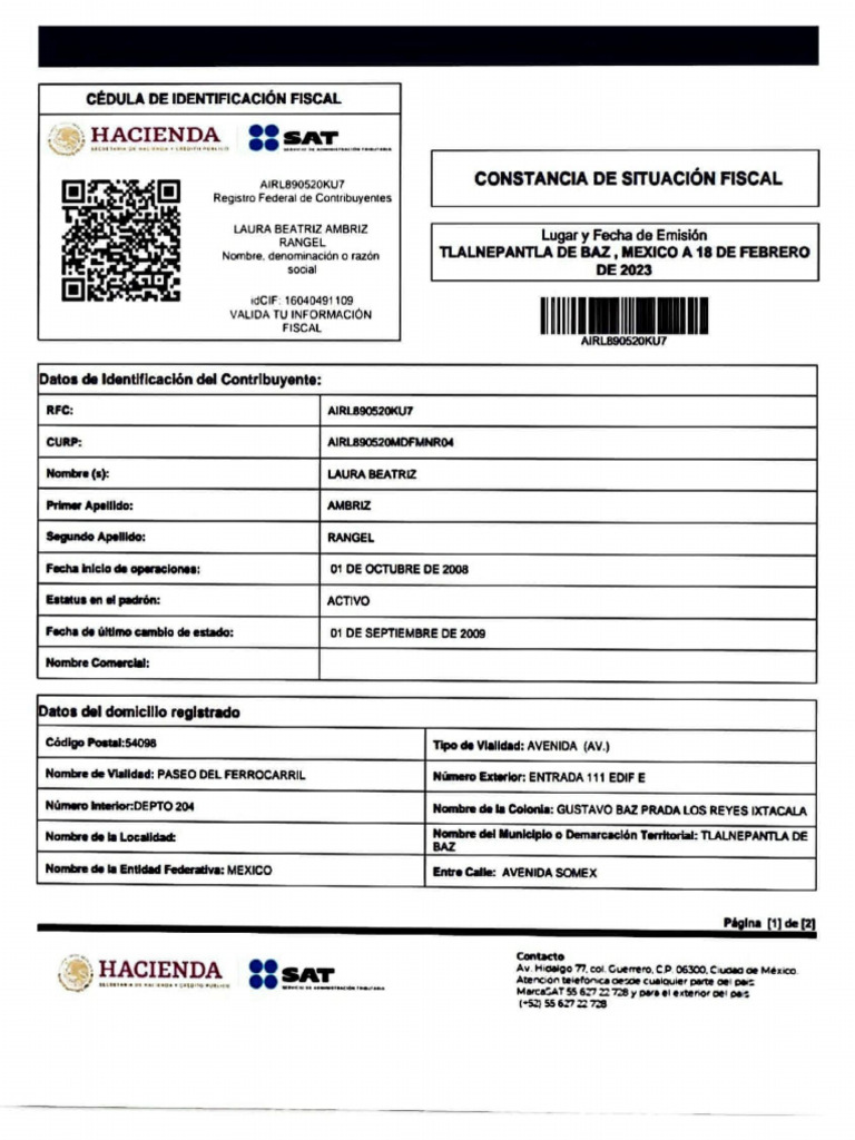 Constancia Fiscal de Laura Ambriz | PDF | Finanzas y dinero