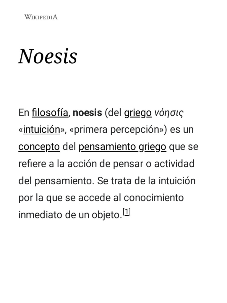 Noesis - Wikipedia, La Enciclopedia Libre | PDF | Filosofía