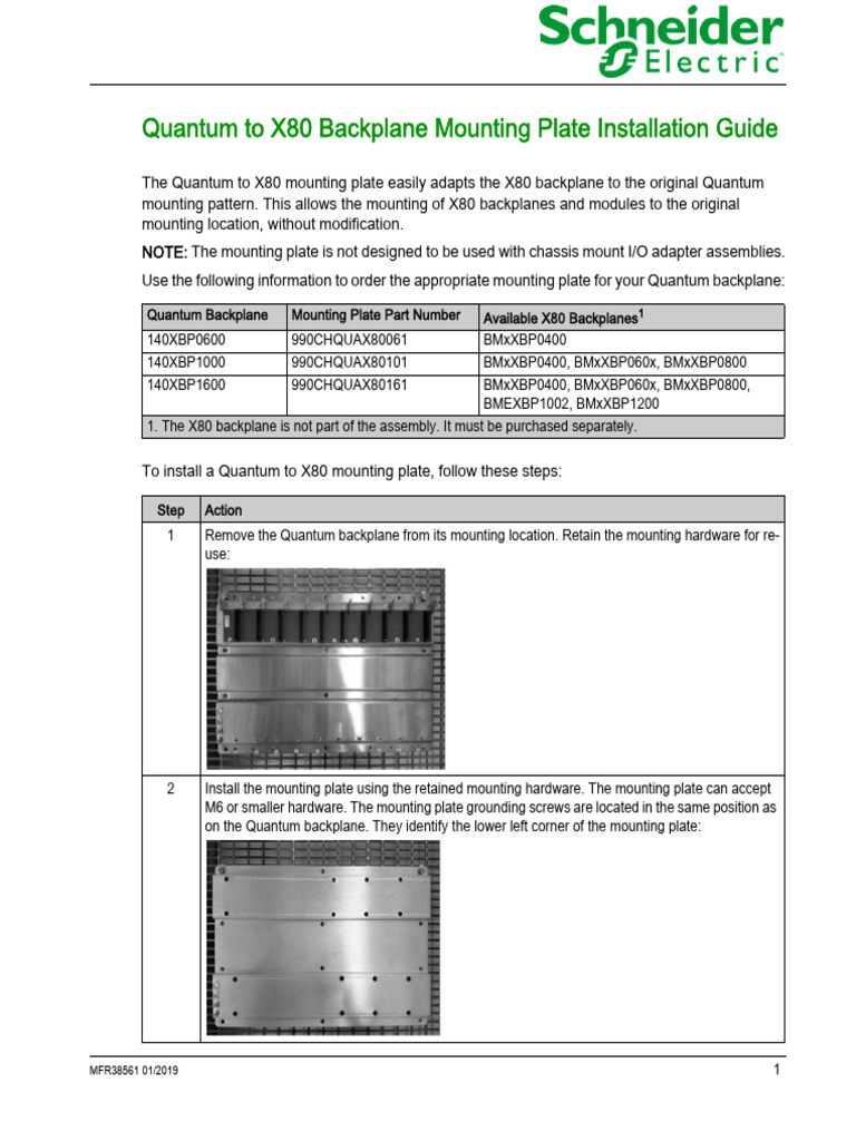 Modicon Modernisation Guide - Quantum To X80 Backplane Mounting Plate ...