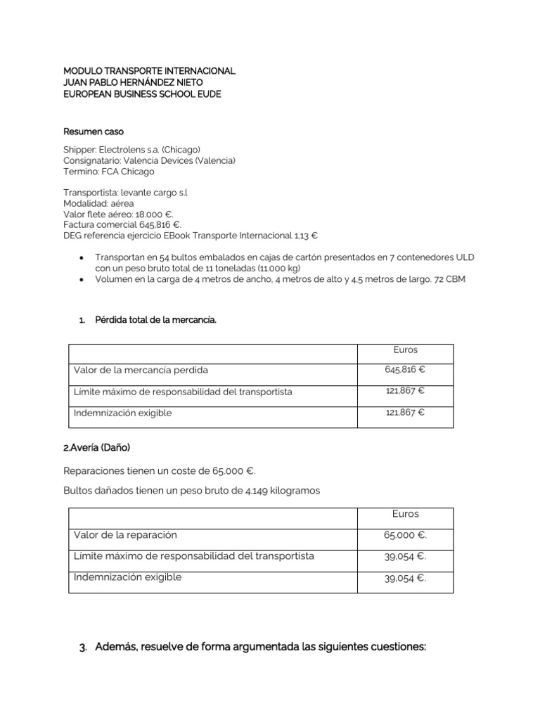 CASO Valencia Devices MODULO TRANSPORTE INTERNACIONAL | PDF | Transporte